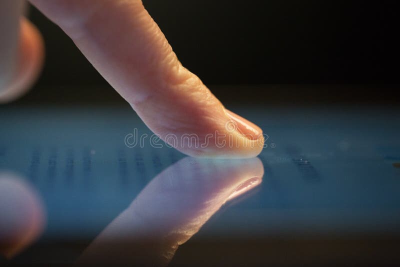 Hand on Touch Screen Scanning Fingerprints Stock Image - Image of ...
