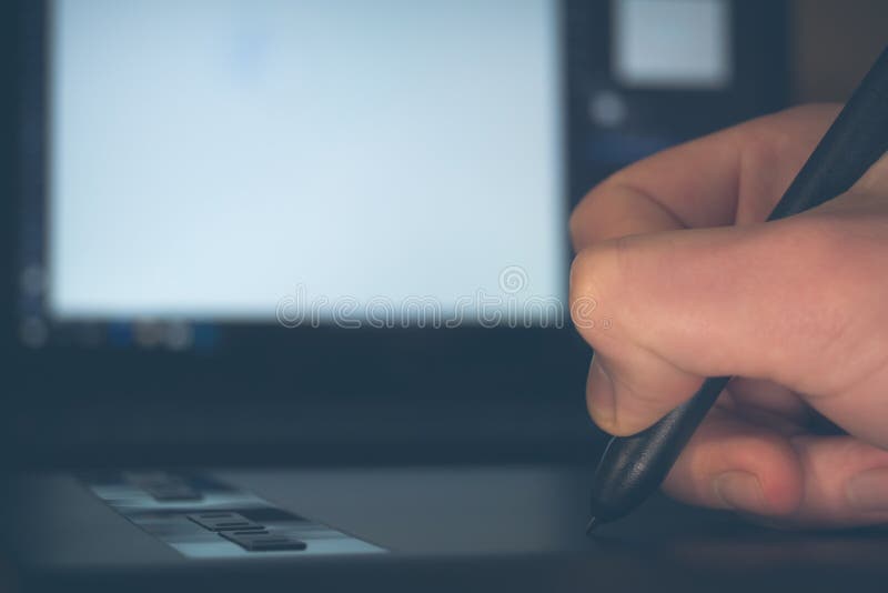 Close-up Hand Using Graphic Tablet at Home Stock Photo - Image of ...