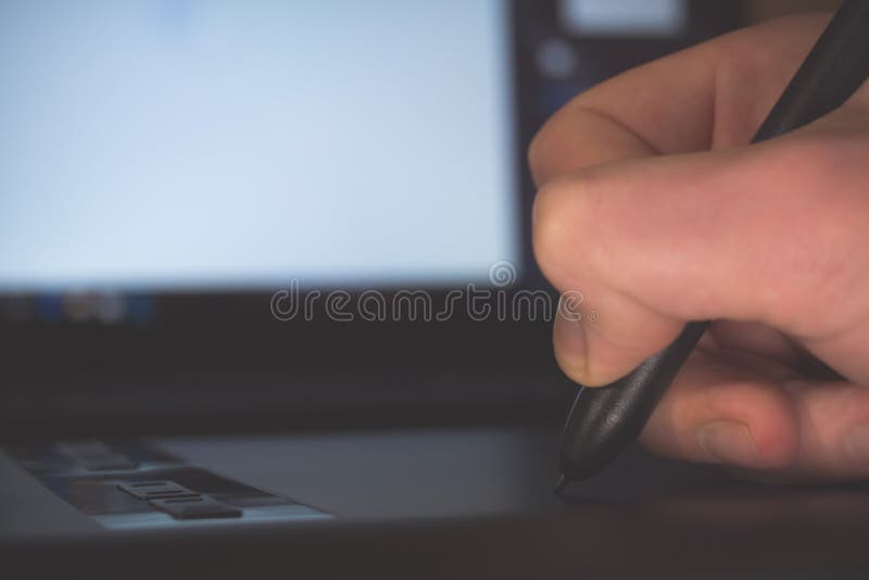 Close-up Hand Using Graphic Tablet at Home Stock Image - Image of ...