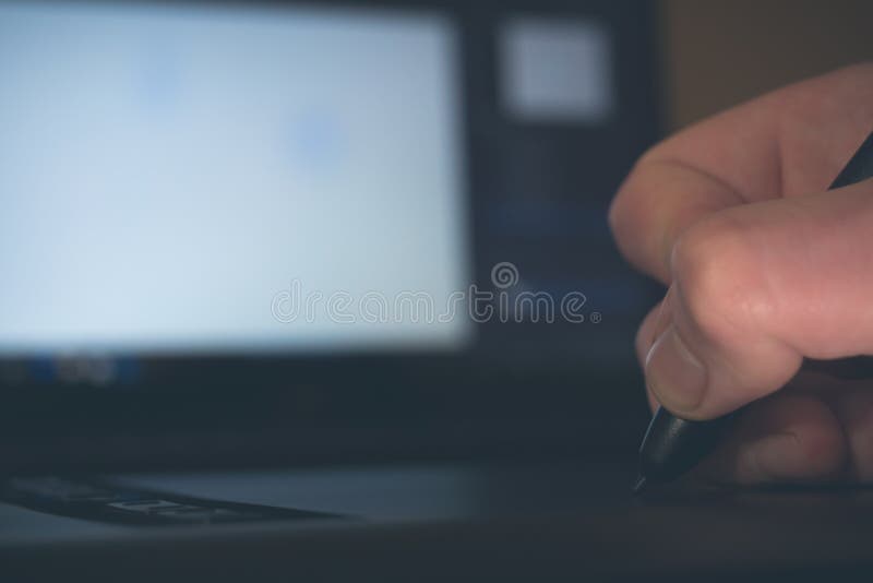 Close-up Hand Using Graphic Tablet at Home Stock Photo - Image of ...