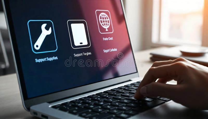 Online Tech Support Laptop Screen Showing Help Icons AI Generated ...