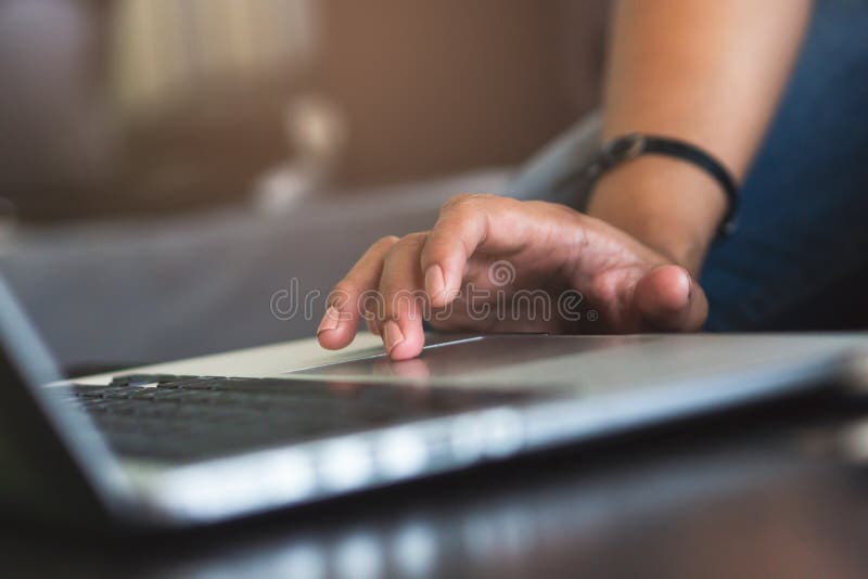 Close Up Hand Using Laptop Touchpad Stock Photo - Image of casual ...