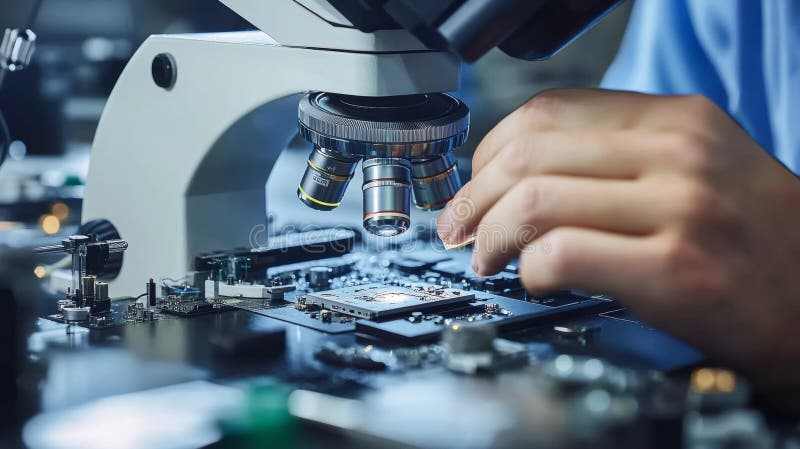 Close-Up of Hand Using Microscope in Laboratory for Research Stock ...