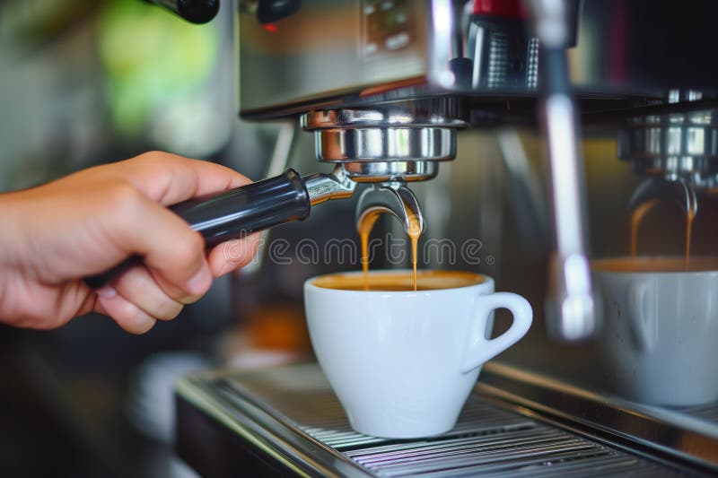 Close-up of Hand Using Modern Espresso Machine for Making Coffee Stock ...