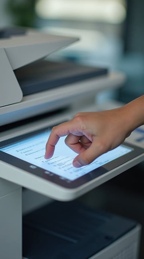 Close-up of Hand Using Office Copier Touchscreen Panel Stock ...