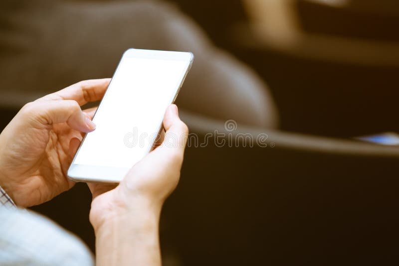 Close Up Hand Using Smartphone Blank White Screen. Stock Image - Image ...