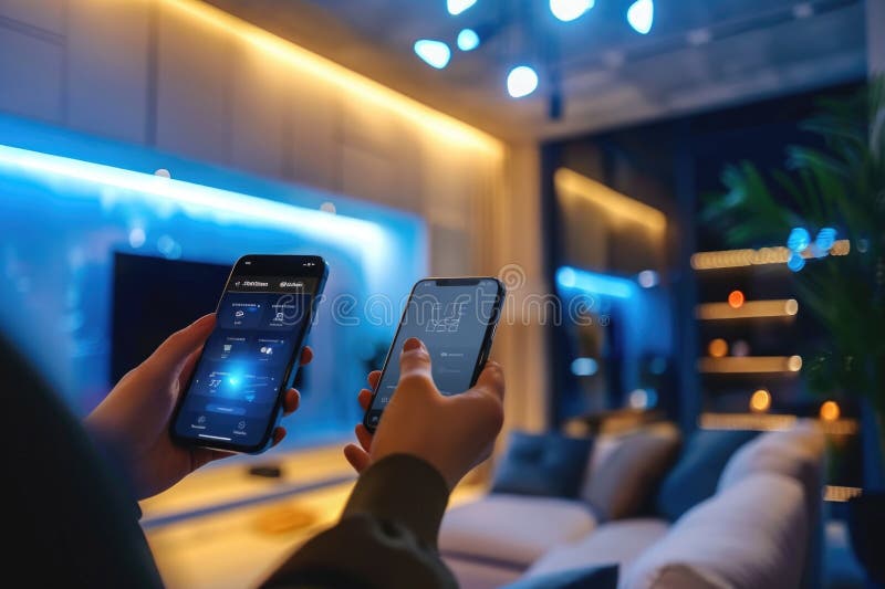 Close-up of Hand Using Smartphones To Control Smart Home Devices ...