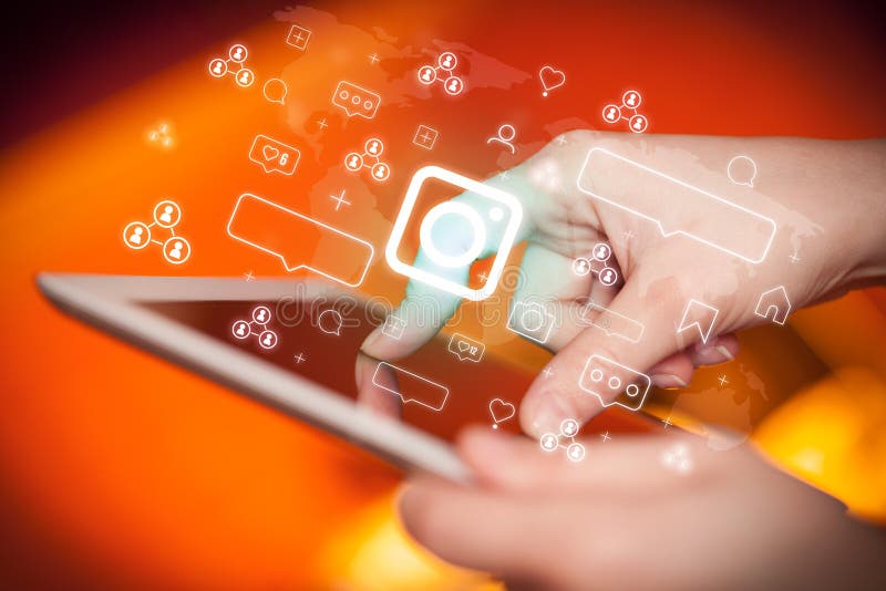 Close-up of a Hand Using Tablet, Social Media Concept Stock Image ...