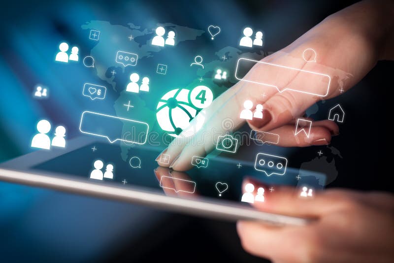 Close-up of a Hand Using Tablet, Social Media Concept Stock Photo ...