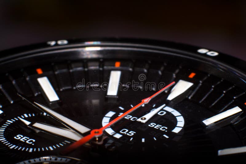 Close Up of Hand Watch on Black Background Stock Photo - Image of ...