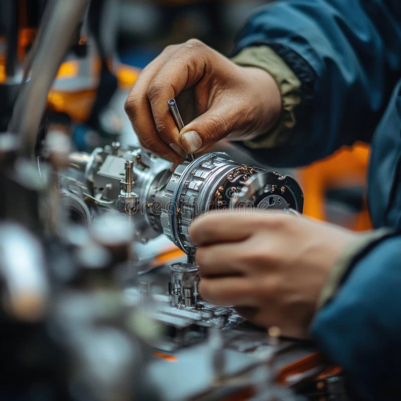 Close-Up of Hand Working on Mechanical Component in Workshop ...