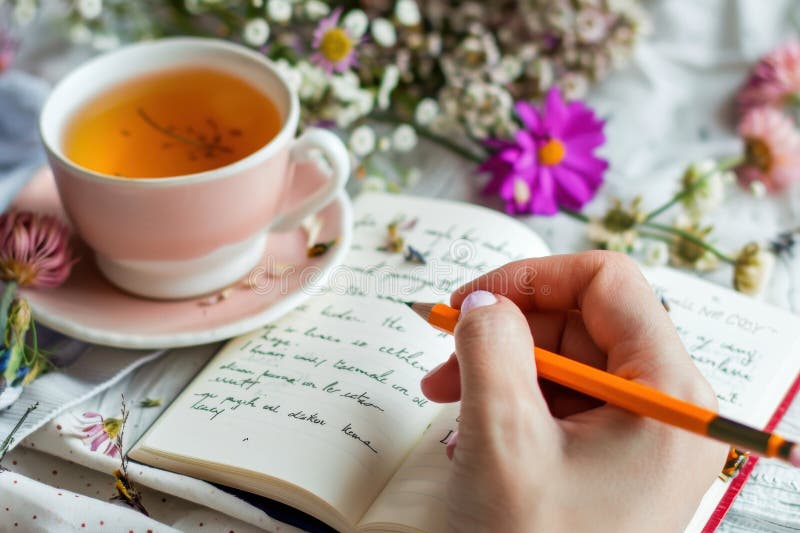 Mindfulness Journaling with Herbal Tea and Flowers - Inspiration for ...