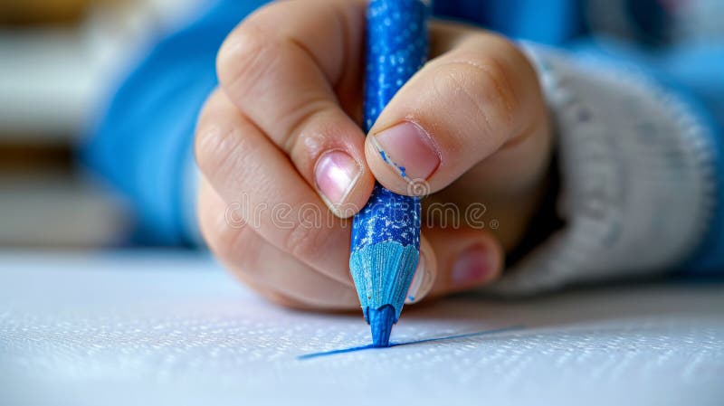 Close-up of a Hand Writing with a Blue Pen. Stock Photo - Image of ...