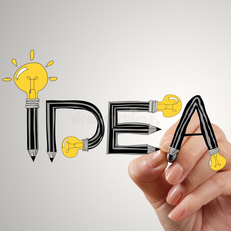 Close Up of Hand Writing Idea Design Light Bulb Stock Illustration ...