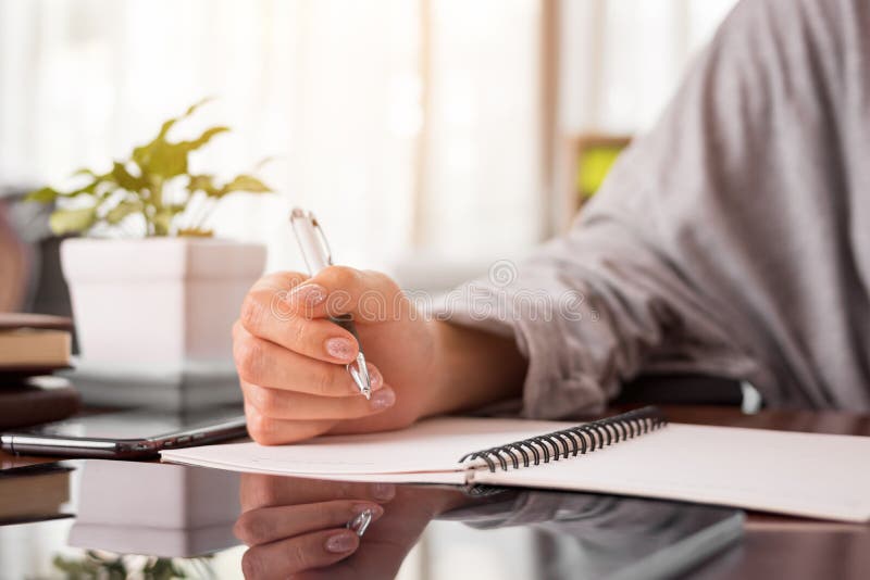 Close Up Hand Writing Note for Work at Home. Freelancer Hand Planing ...