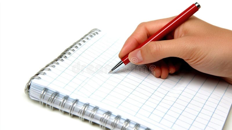 Close-up of Hand Writing in Red Pen on Spiral Notebook Stock Image ...