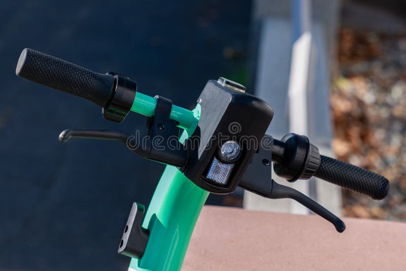 Close Up of Handlebar of Electric Scooter with Throttle Lever for Stop ...
