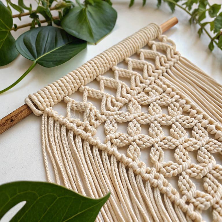 Close-up of Handmade Macrame Texture Pattern Stock Image - Image of ...