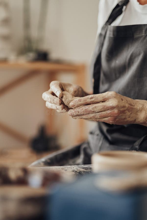Close Up of Handmade Process, Female Pottery Master Creating Product ...