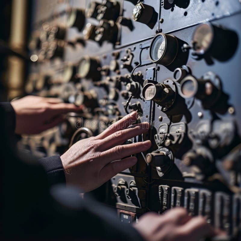 A Close-up of Hands Adjusting Dials and Switches on a High-tech Control ...