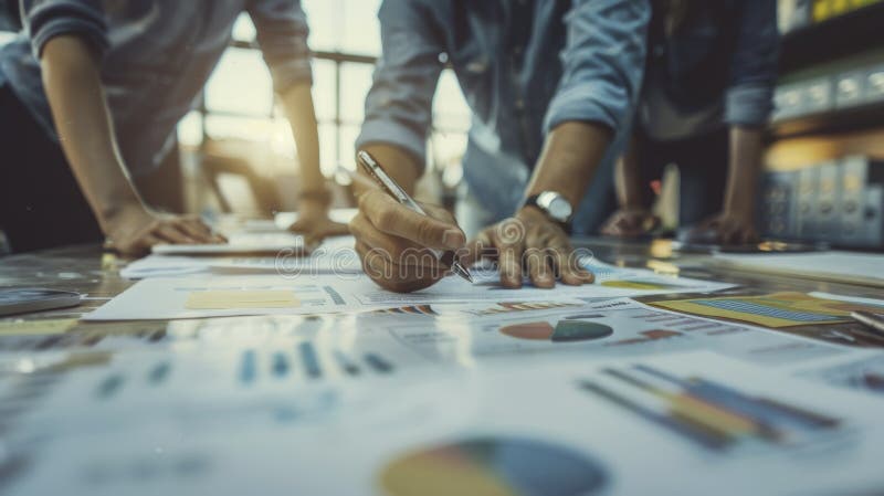 Closeup of Hands Analyzing Business Charts and Data on a Table ...