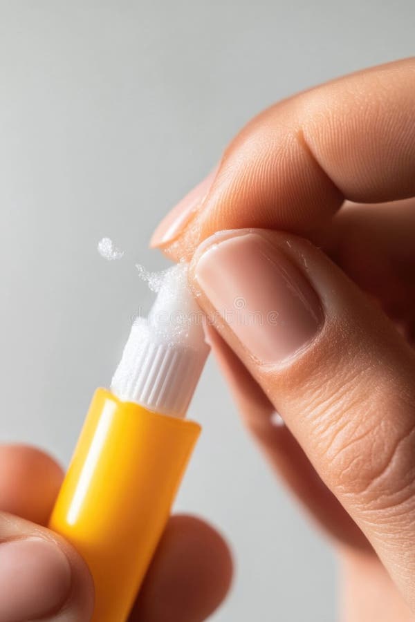 Close-up of Hands Applying Lip Balm from Yellow Tube Stock Photo ...