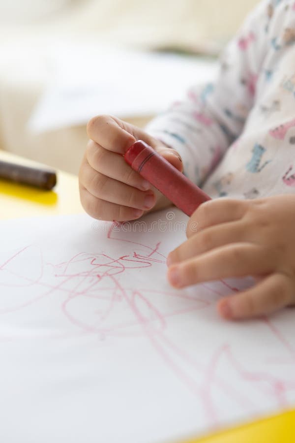 Close Up of Hands of Baby Toddler Drawing. Copy Space Stock Image ...