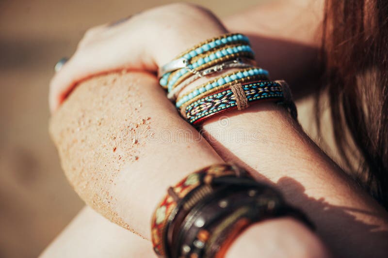 Close Up Hands with Boho Accessories Stock Image - Image of fashion ...