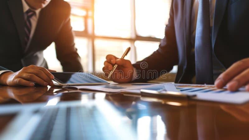Close-up Hands of Business Professionals are Analyzing Financial Charts ...