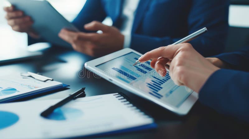 Close-up Hands of Business Professionals are Analyzing Financial Charts ...