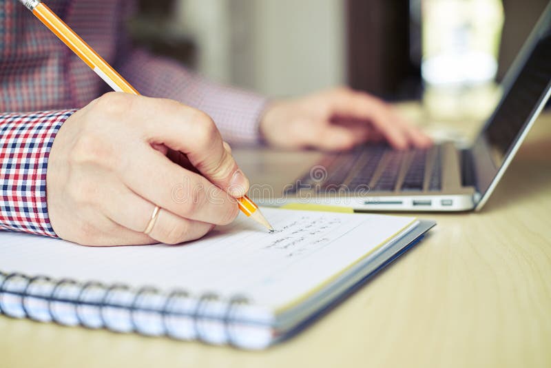 Close Up of Hands Businessman Who Taking Notes Stock Photo - Image of ...