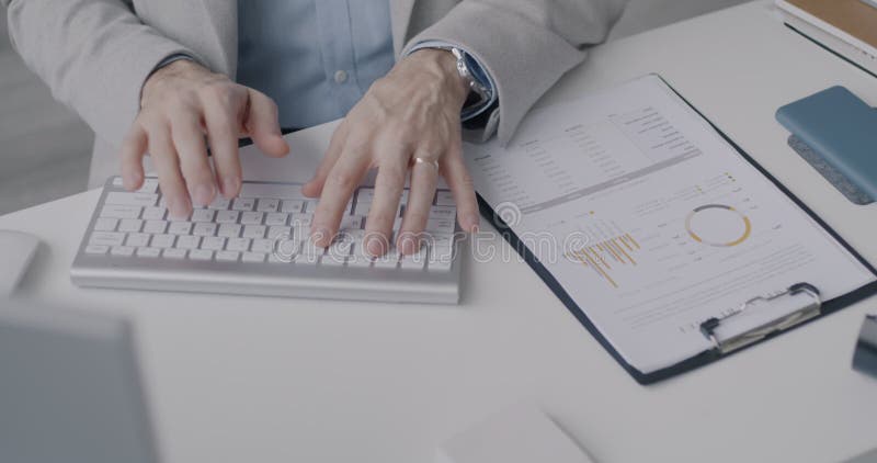 Close-up of Hands Businessperson Using Wireless Computer Keyboard and ...