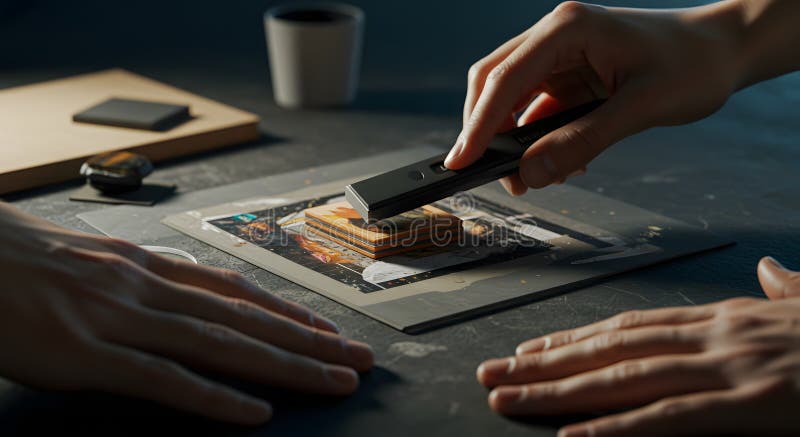 Scanning Vintage Photos with Modern Device Stock Illustration ...