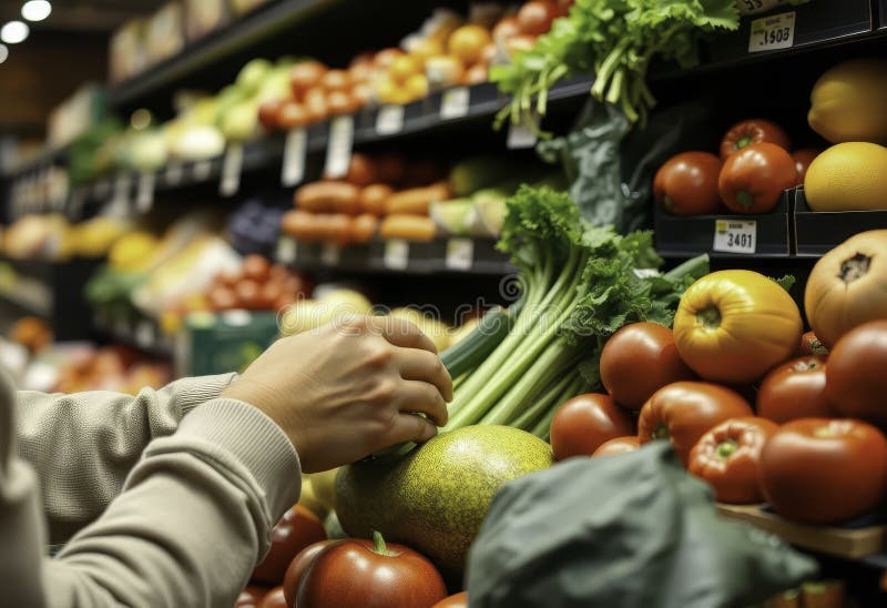 Close Up of Hands Carefully Selecting Fresh Produce in a Grocery Aisle ...