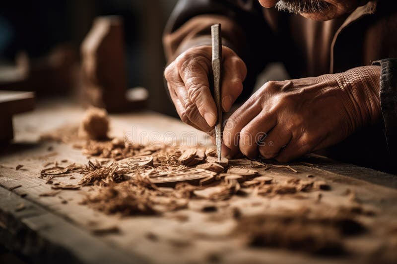 Close Up of the Hands of a Carpenter Working Stock Illustration ...