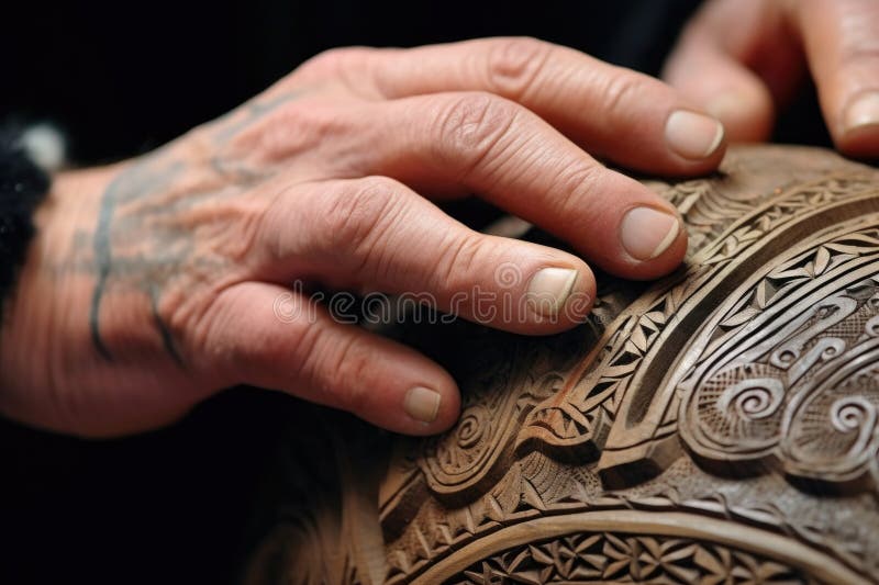 Close-up of Hands Carving Drum Shell Patterns Stock Illustration ...