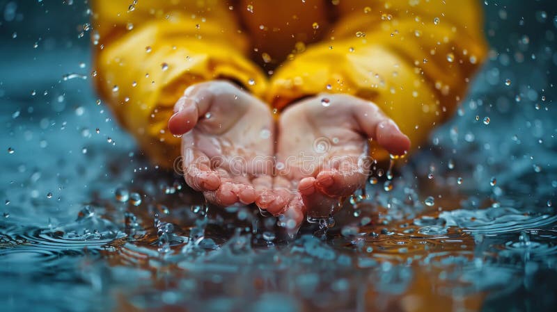 Close-up of Hands Catching Rainwater Stock Image - Image of raincoat ...