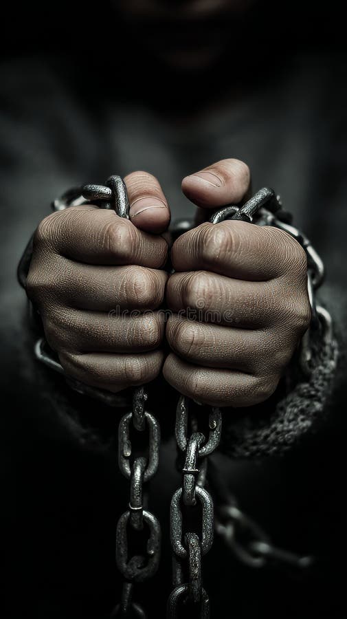 Close-up of Hands in Chains Symbolizing Restriction and Captivity Stock ...