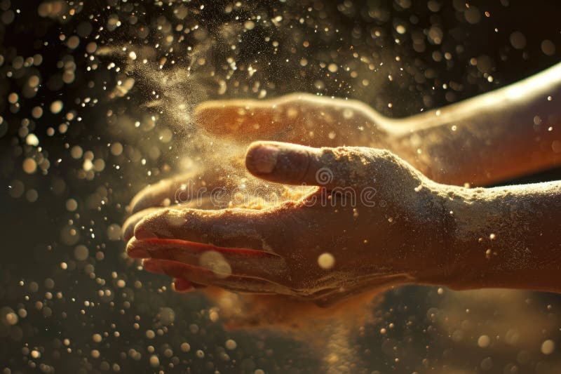 Close-up of Hands Clapping, Causing a Burst of Dust Particles ...