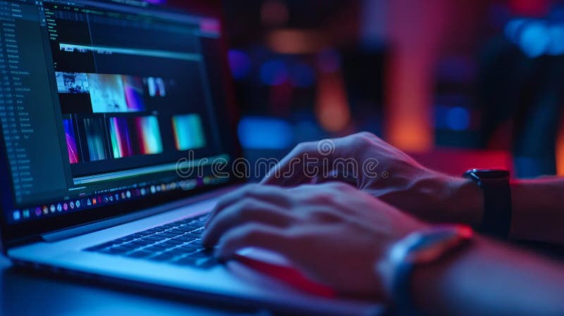 Close Up Hands of Content Creator Using Laptop Editing Video Footage ...