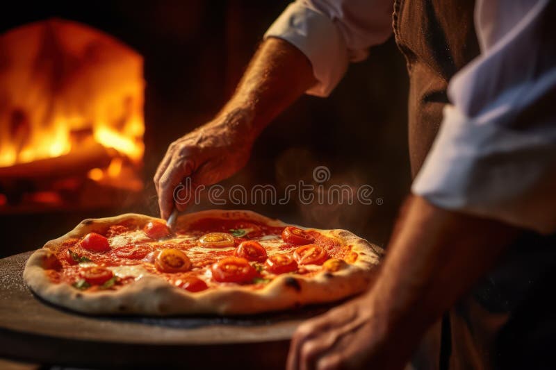 Close-up Hands Cooking Pizza in the Front Oven with Ai Generated Stock ...