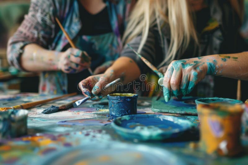 Close-up of Hands Covered in Paint during an Art Class Stock ...