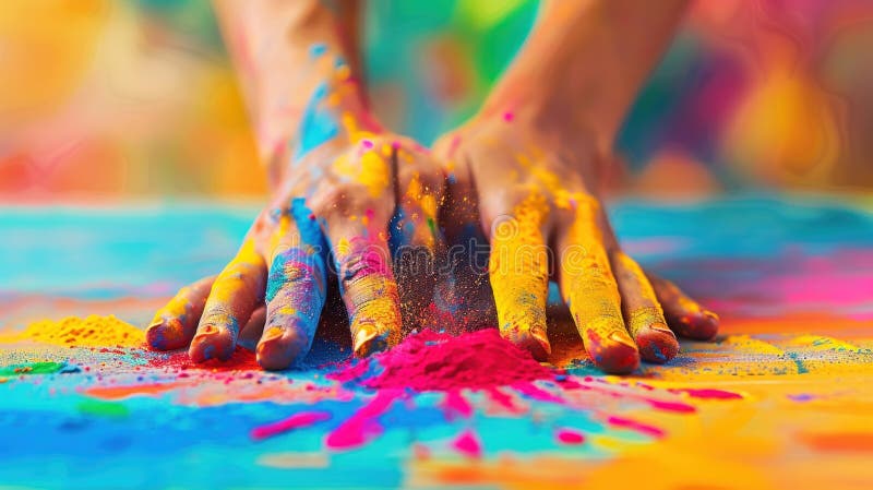 A Close-up of Hands Crafting a Rangoli with Colored Powders Stock Image ...