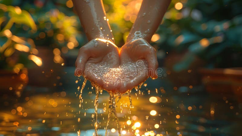 Hands Holding Sparkling Water with Sunlight Reflections Stock ...