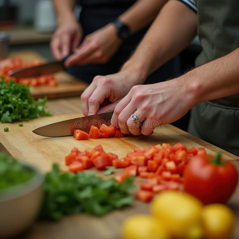 Multiple Hands Collaboratively Preparing Fresh Ingredients during ...