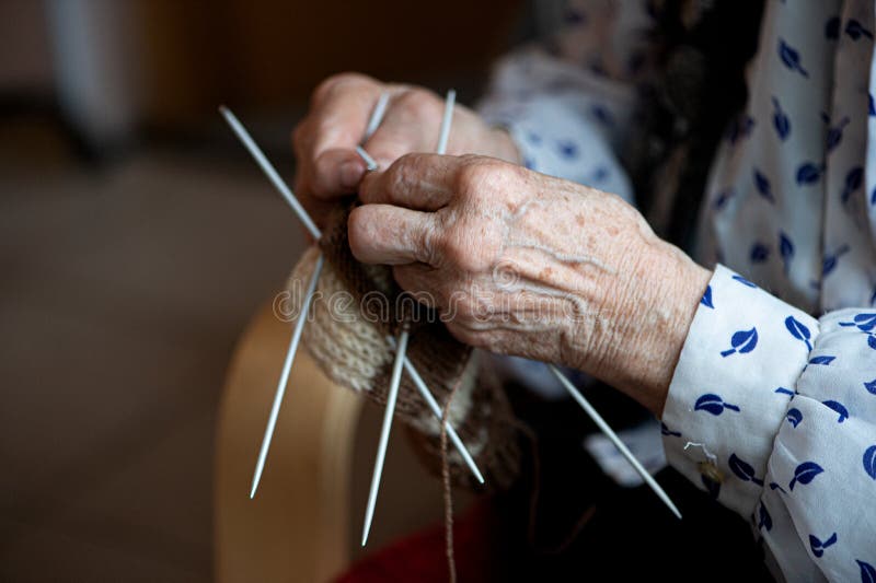 Close Up of the Hands of an Old Woman Knitting Sock Stock Image - Image ...