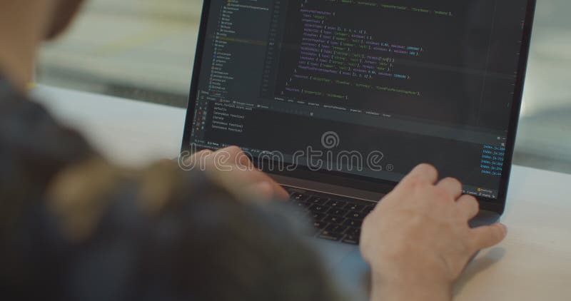 Close Up Hands Engineers Developing Software App Using Digital Laptop ...