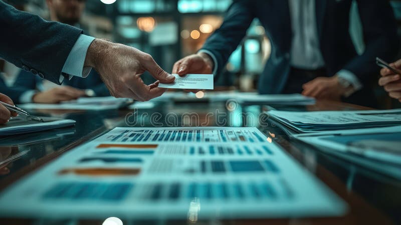 Close Up of Hands Exchanging Business Card Over Glass Table, with ...