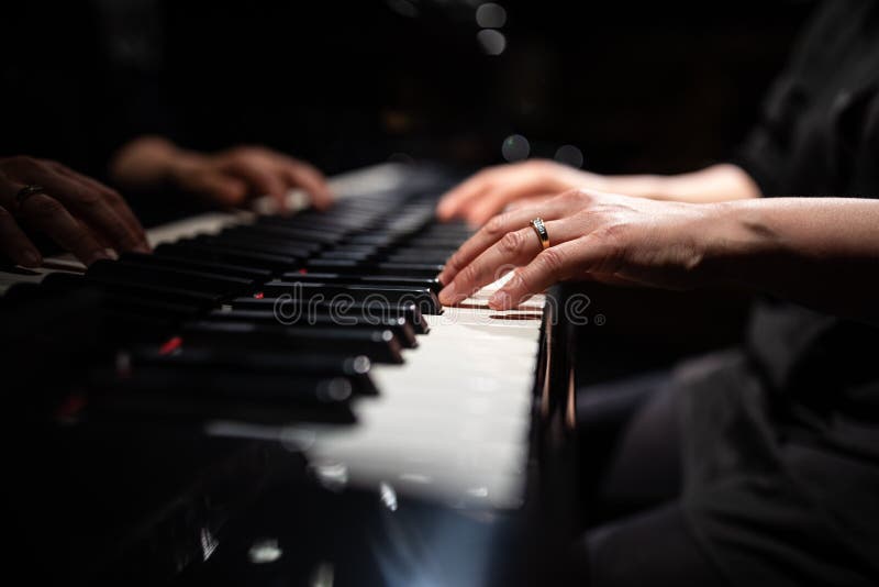Female Piano Player, View from the Top. Woman Plays the Piano Top View ...
