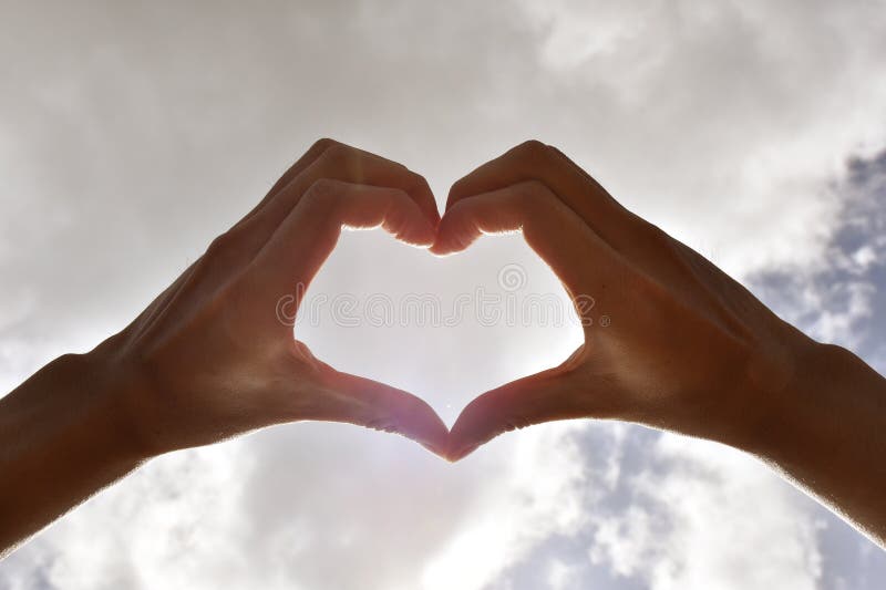 Close Up Hands Forming the Heart and Sky Stock Photo - Image of people ...